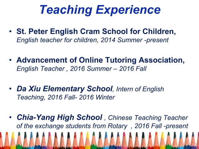 Teaching experiences ada huang | PPT