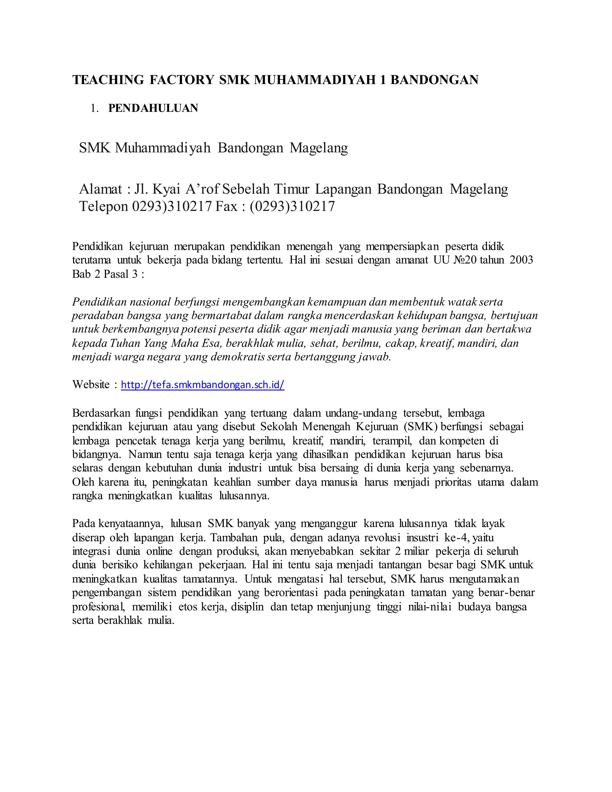 Teaching factory smk muhammadiyah 1 bandongan | DOCX