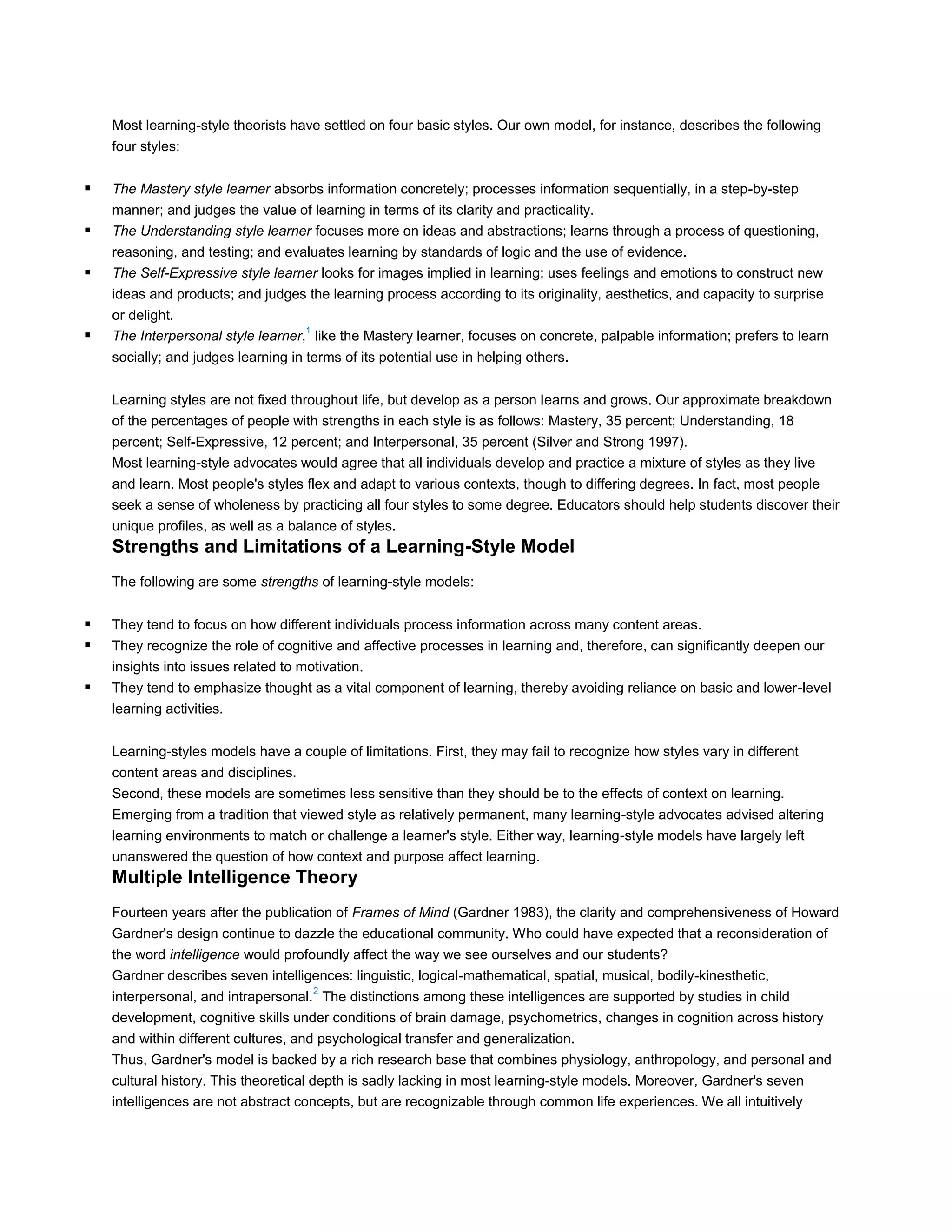 Teaching for multiple intelligences | PDF