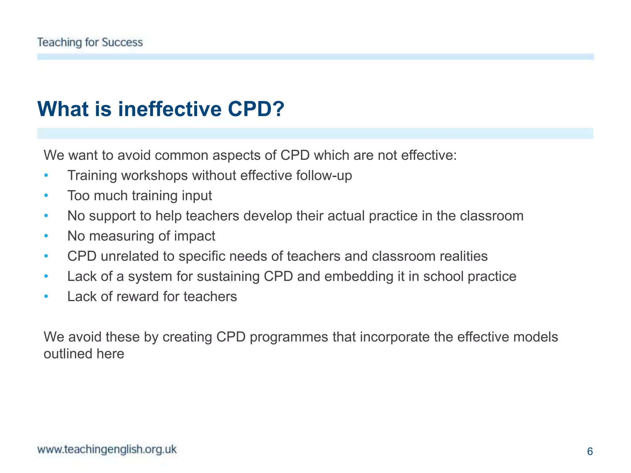 Teaching for success cpd models | PPTX