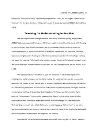 Teaching for Understanding Framework in Practice | PDF