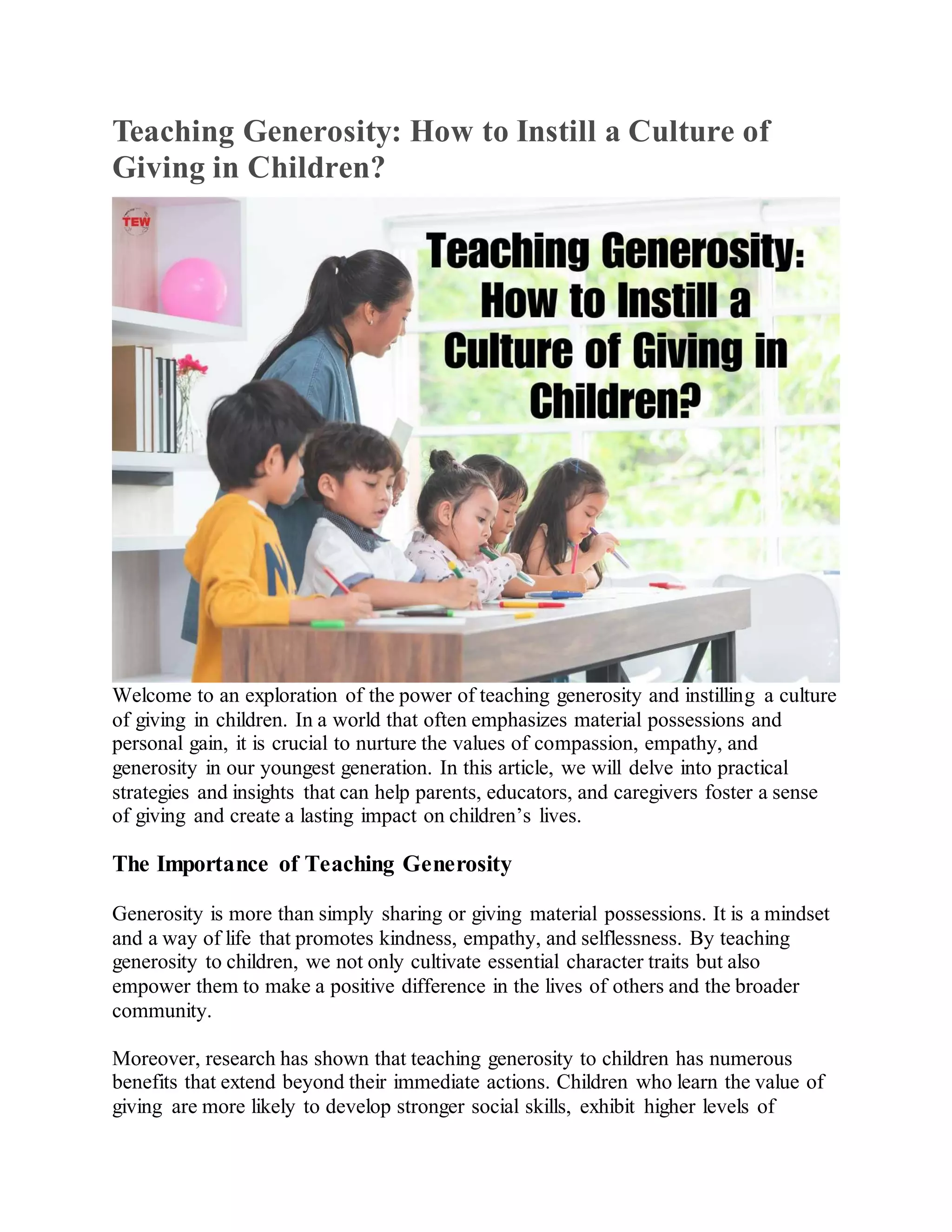 8 Importance of Teaching Generosity to Children | The Enterprise World ...