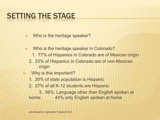Teaching heritage speakers of spanish | PPTX | Education