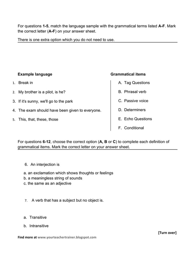 tkt sample test 1, https://tkt.gnomio.com | Educational Assessment ...