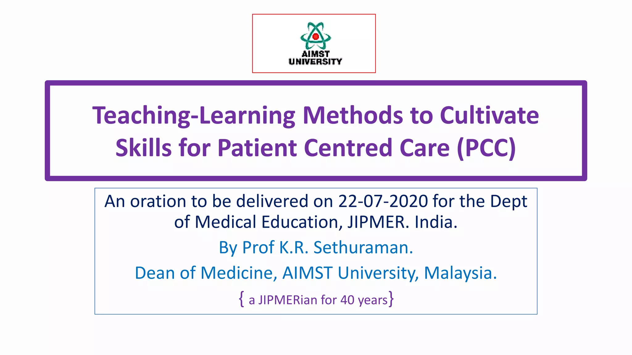 Teaching learning methods for patient centred care | PDF