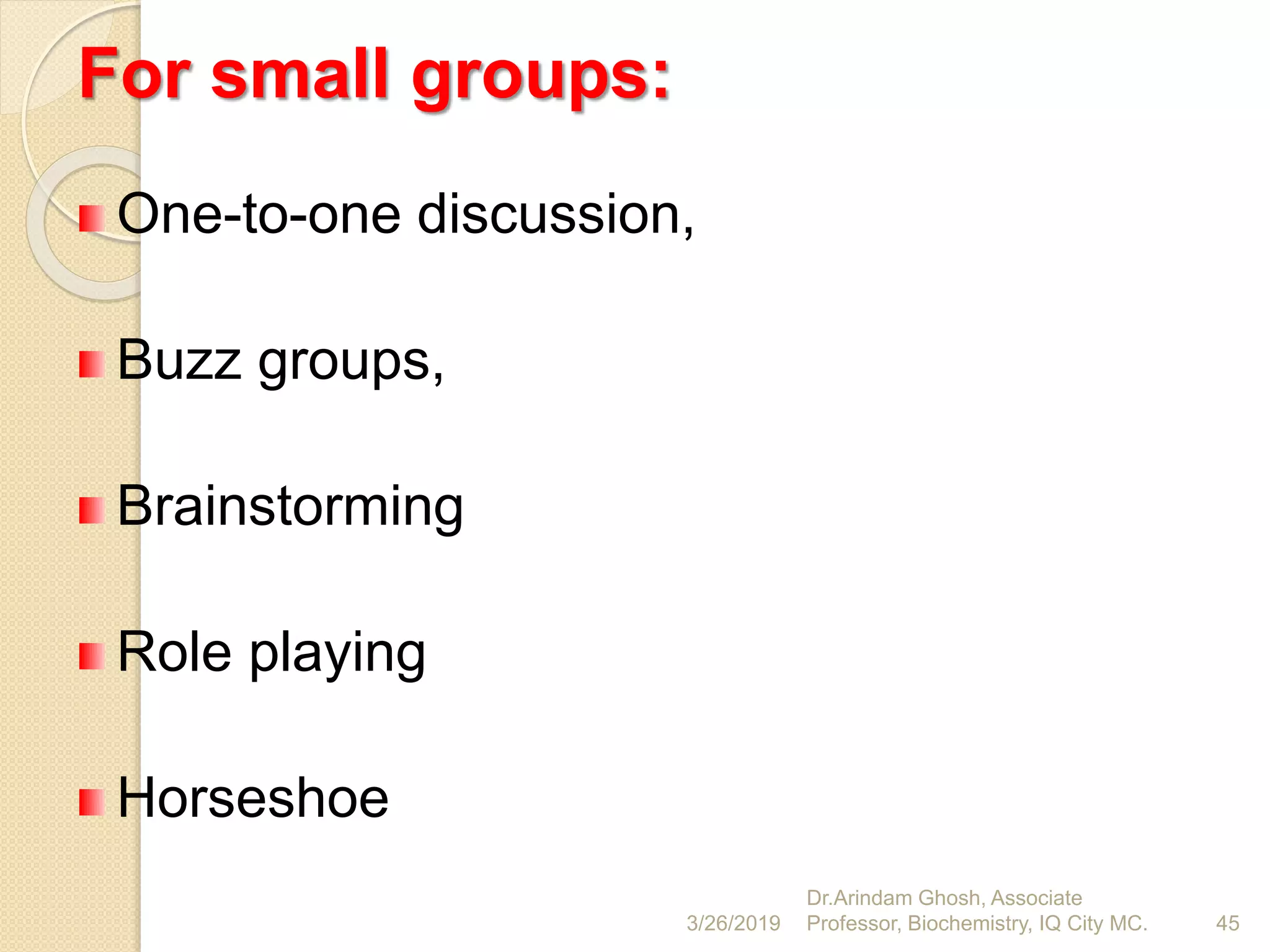 Teaching learning methods mci revised basic course workshop curriculum aetcom module | PPTX