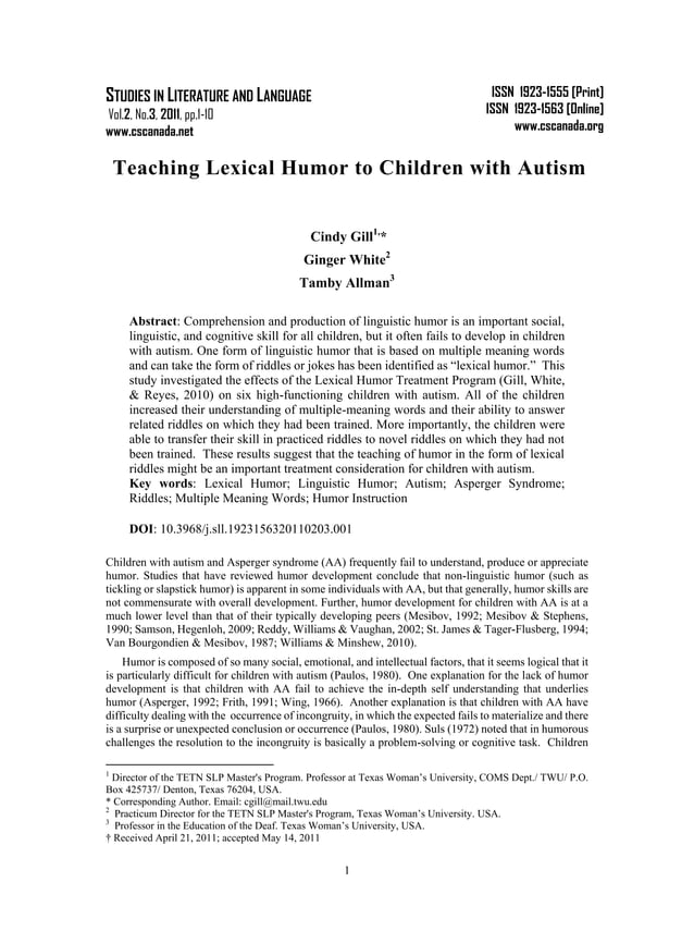 Teaching lexical humor to children with autism | PDF