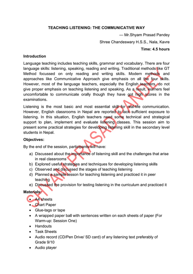 Teaching listening (by shyam pandey) | PDF