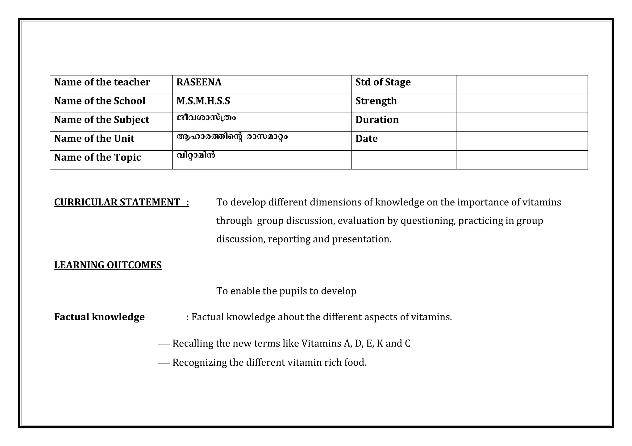 Teaching manual of raseena | PDF | Science