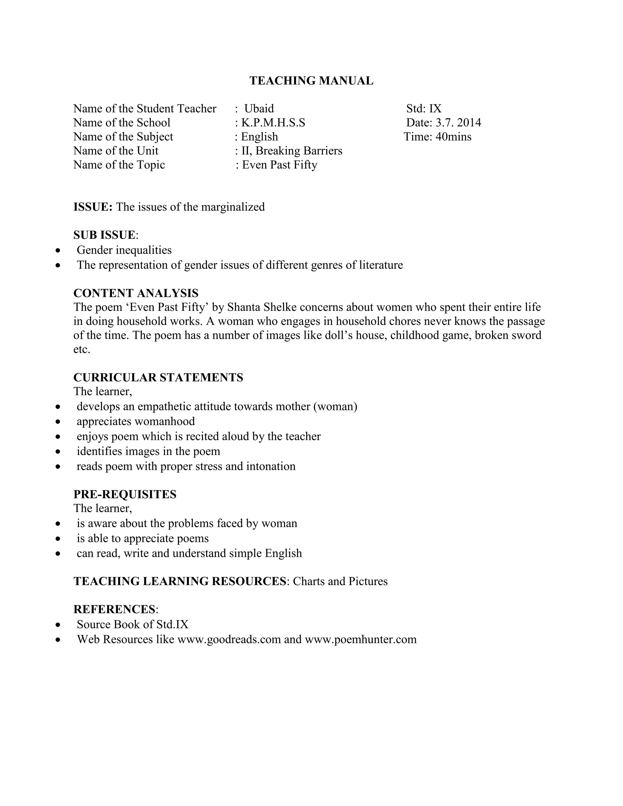 Teaching manual | PDF