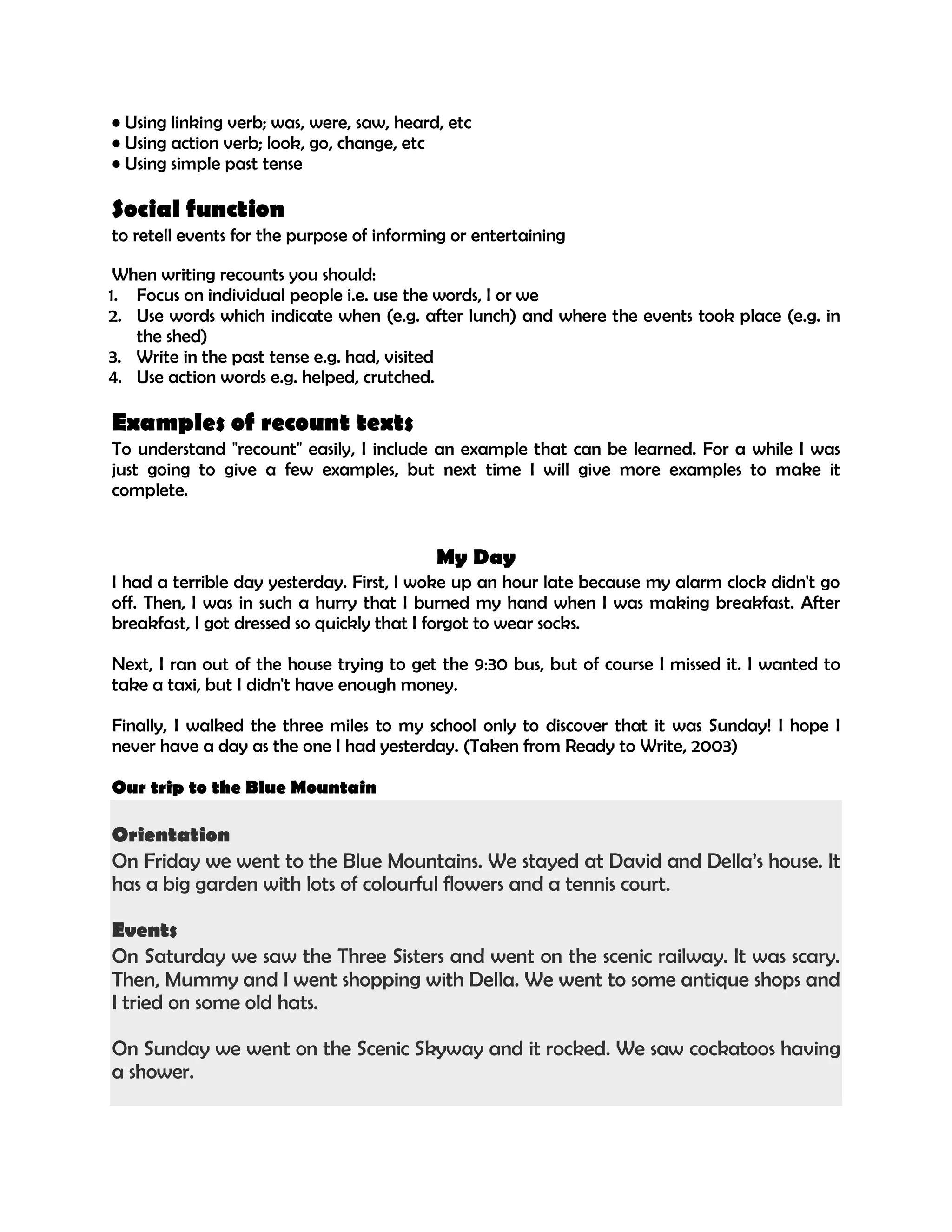 Teaching material unit 4 - reading skill recount text | PDF