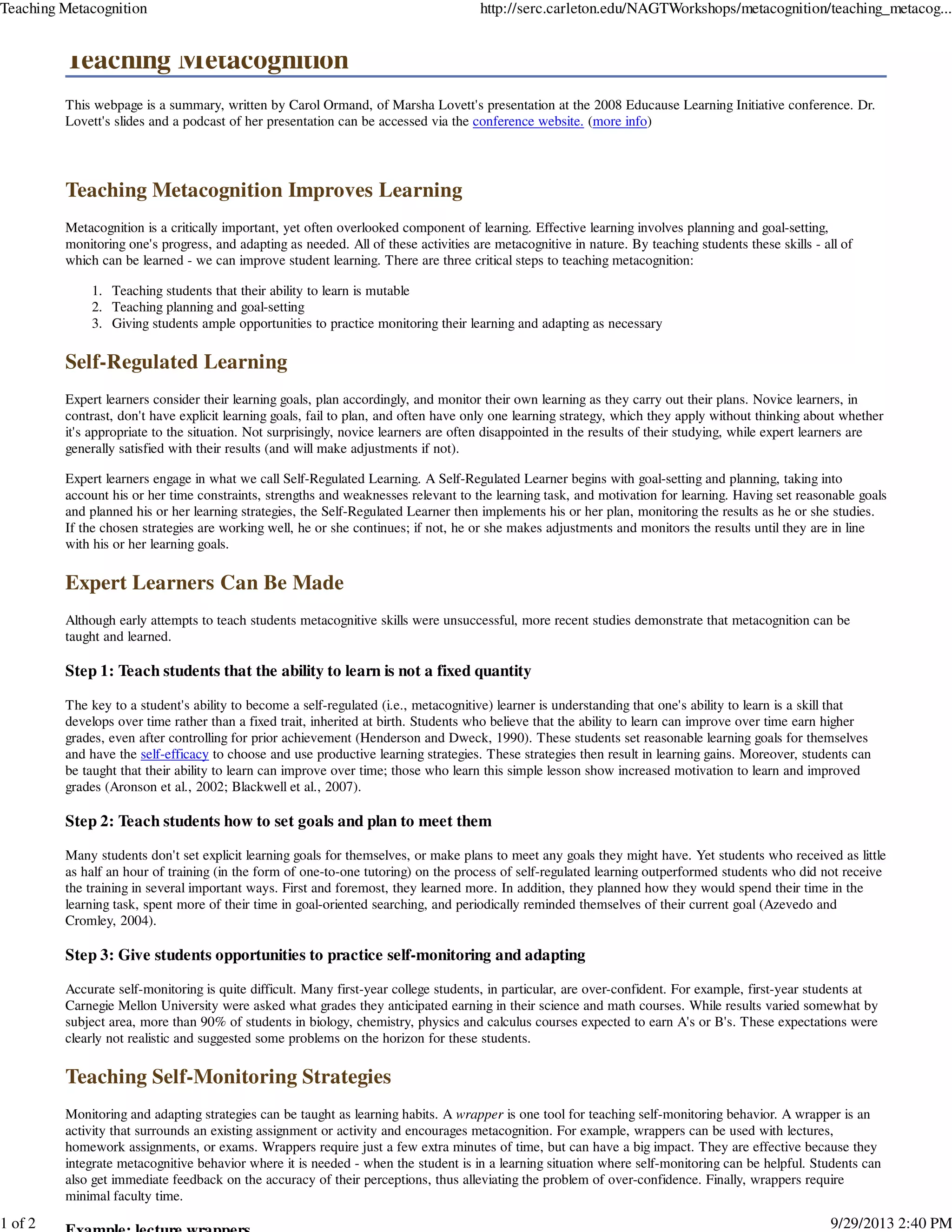 Teaching Metacognition Pdf