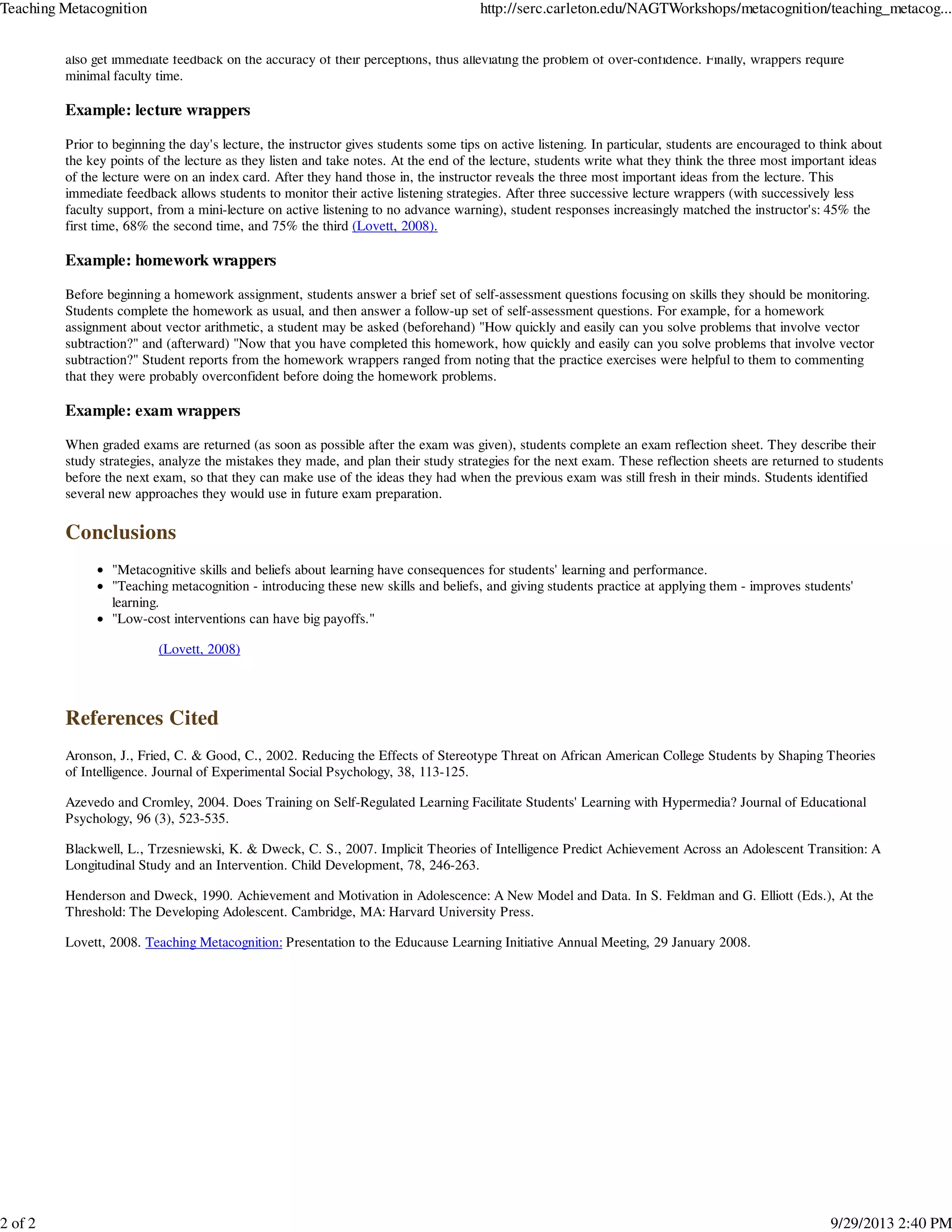 Teaching metacognition | PDF