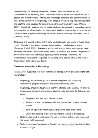 Teaching morphology enhancing vocabulary development and reading ...