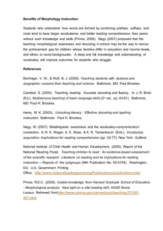 Teaching morphology enhancing vocabulary development and reading ...