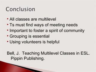 Teaching Multilevel Classes in Adult ESL | PPT