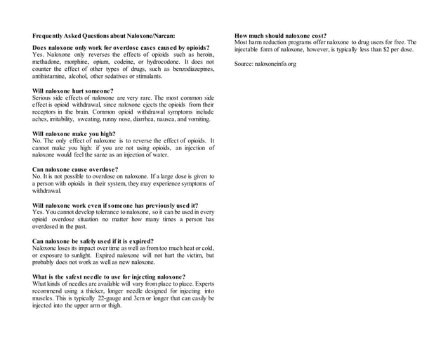 Teaching narcan injection | DOCX | First Aid | Injuries