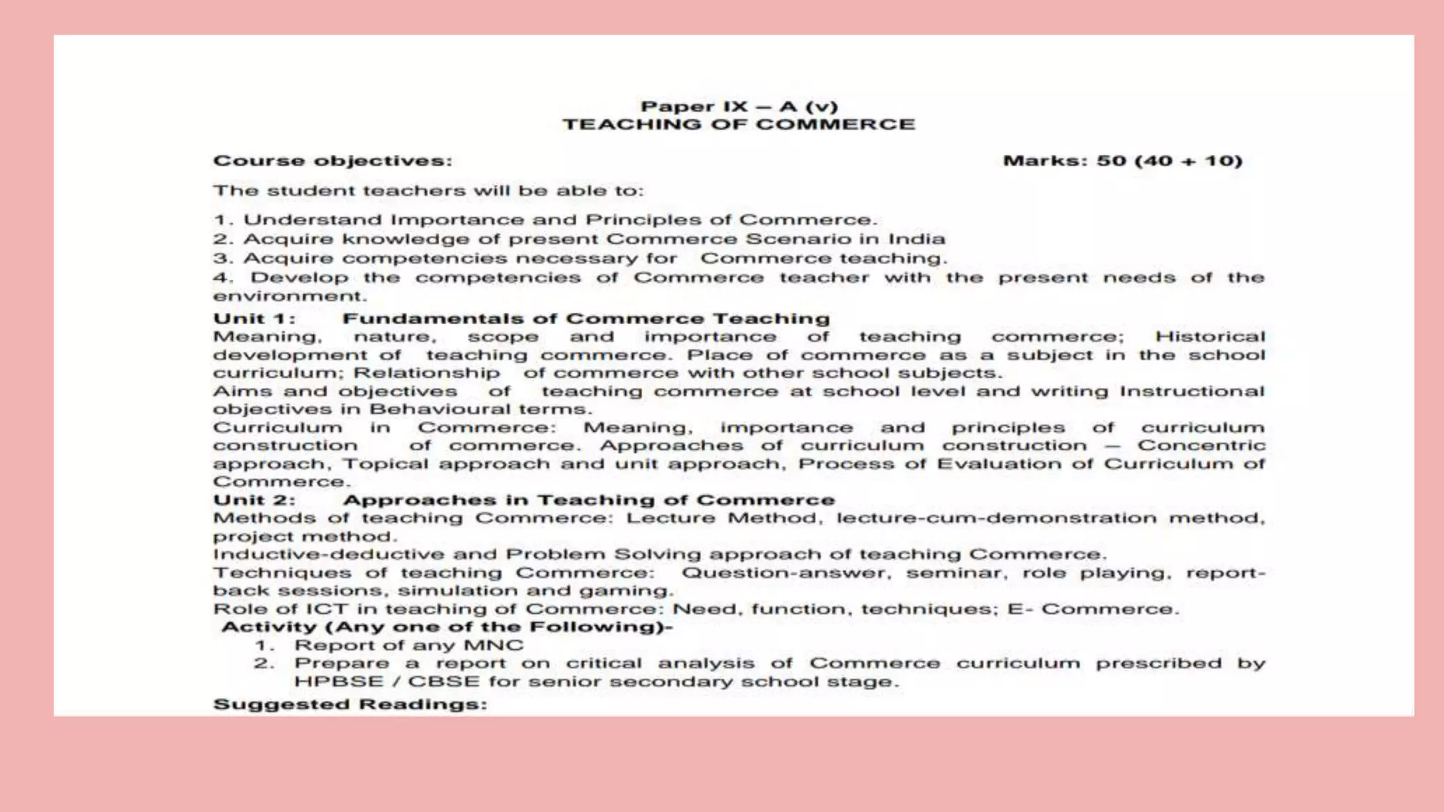 Teaching of commerce B.Ed India | PPTX