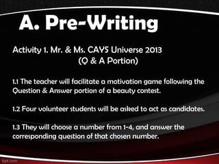 TEACHING OF WRITING SAMPLE LESSON PLAN | PPT