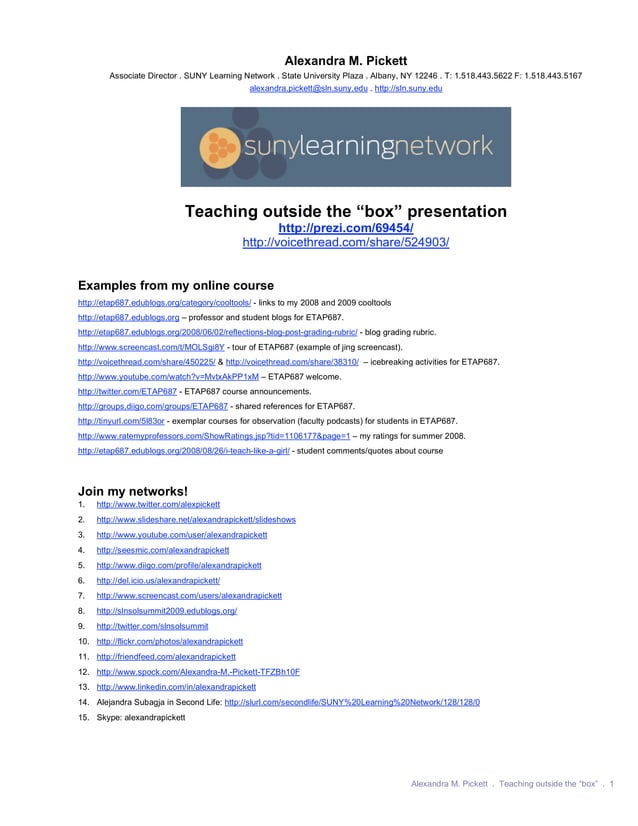 Teaching Outside the "Box" handout | PDF | Social Networking | Internet
