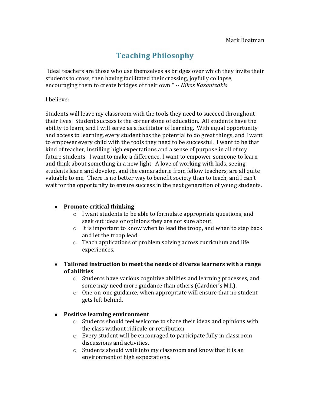 Teaching Philosophy Outline
