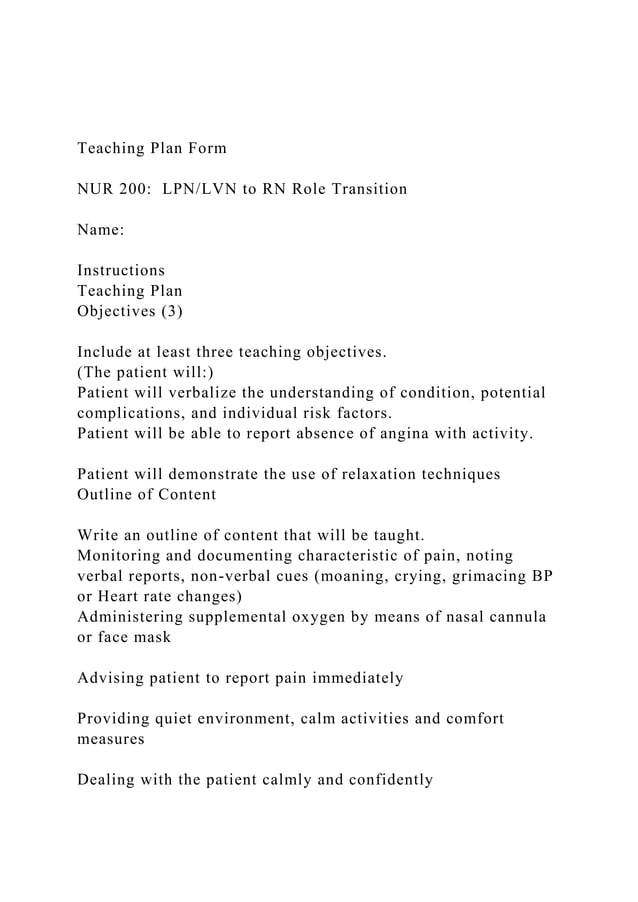Teaching Plan FormNUR 200 LPNLVN to RN Role Transition.docx