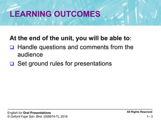 English for Oral Presentations - How to handle audience questions | PPTX