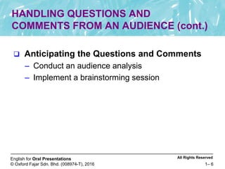 English for Oral Presentations - How to handle audience questions | PPT