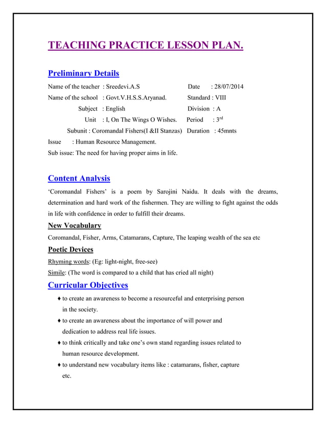 Teaching practice lesson plan (1) | DOC