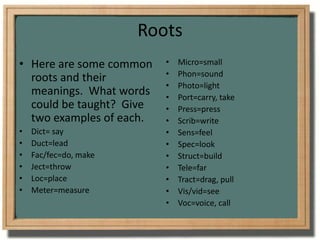 Teaching prefixes, suffixes and roots | PPTX