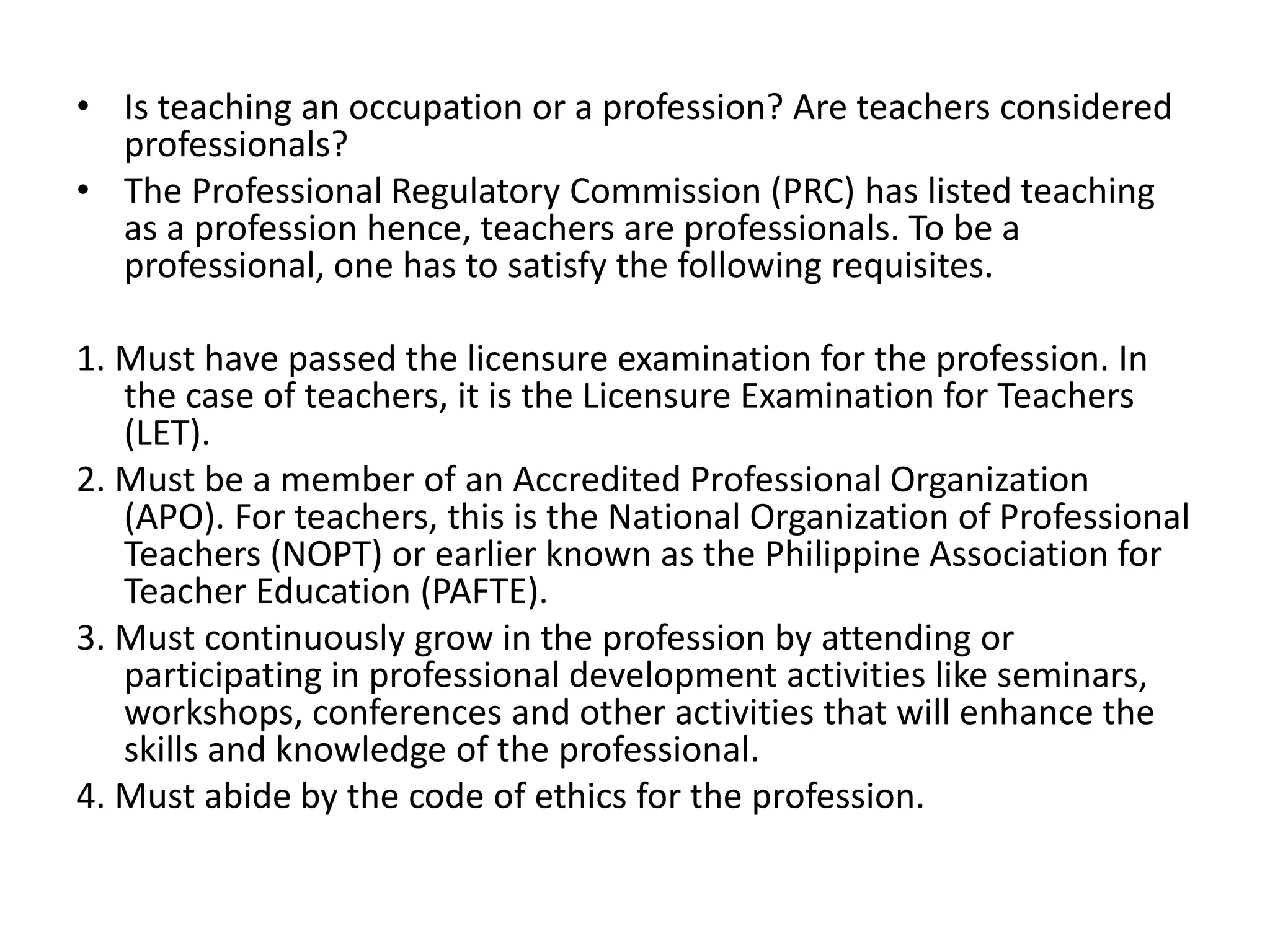 The Teaching Profession (Prof Ed Subject) | PPTX