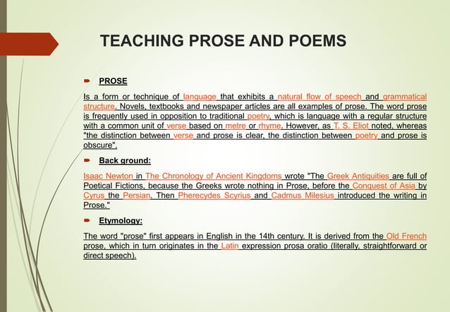 Teaching prose and poems | PPTX | Poetry | Books and Literature