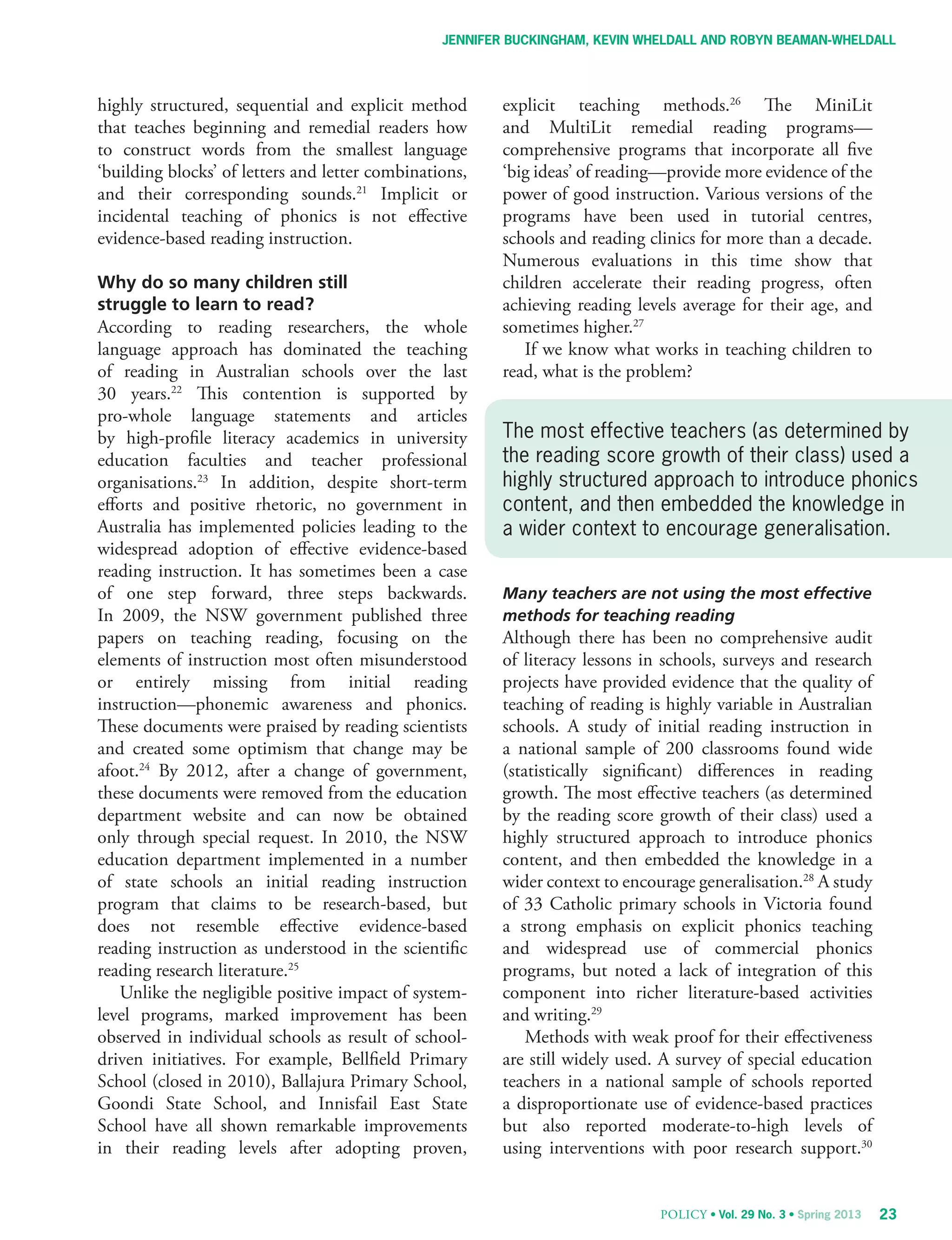 Teaching Reading in Australia Article - Buckingham, Wheldall, Beaman ...