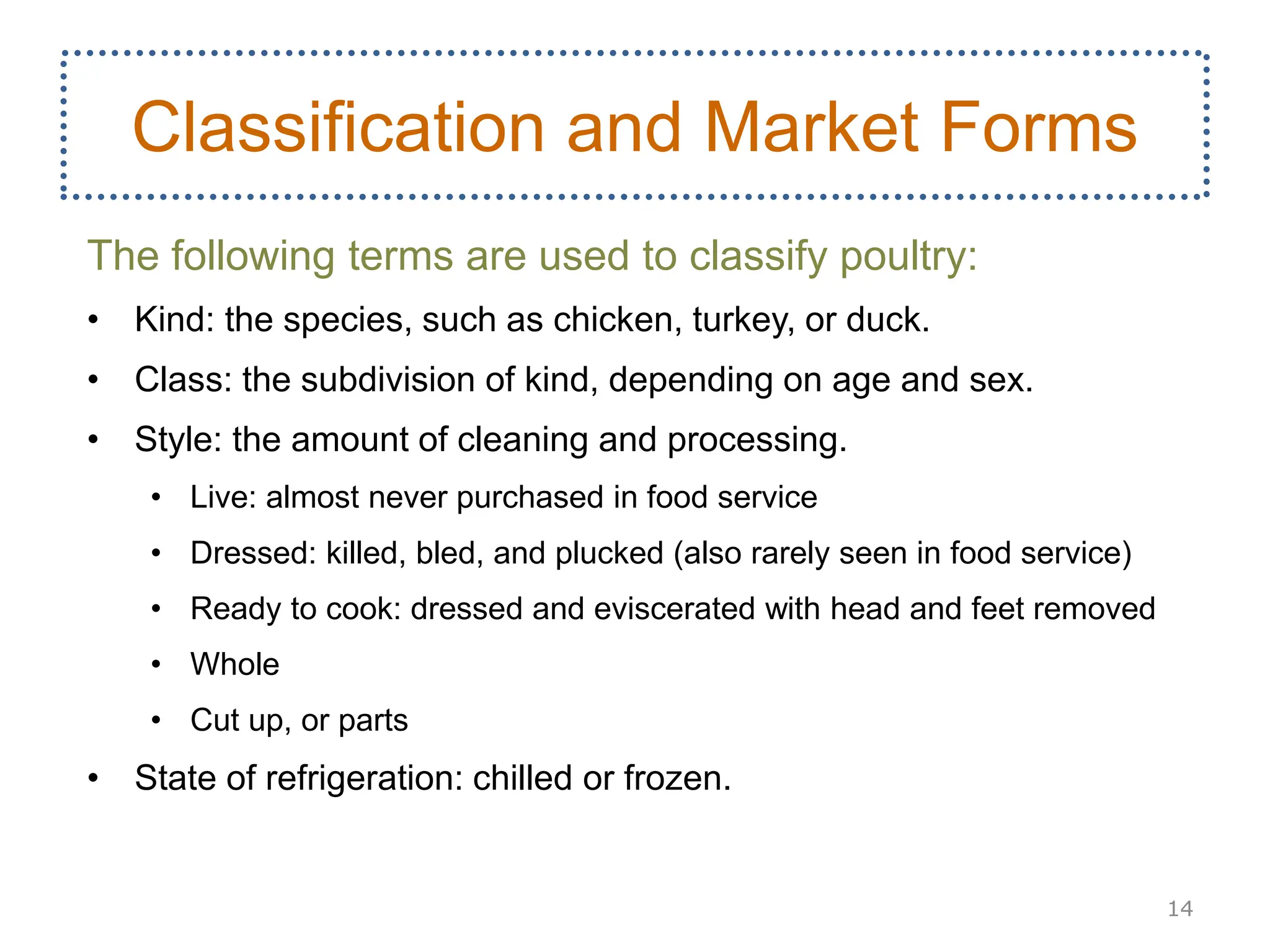 Teaching schedule 13 (Poultry meats, Classification and identification ...