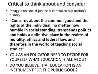 Teaching social studiessocial justice and service learning | PPTX