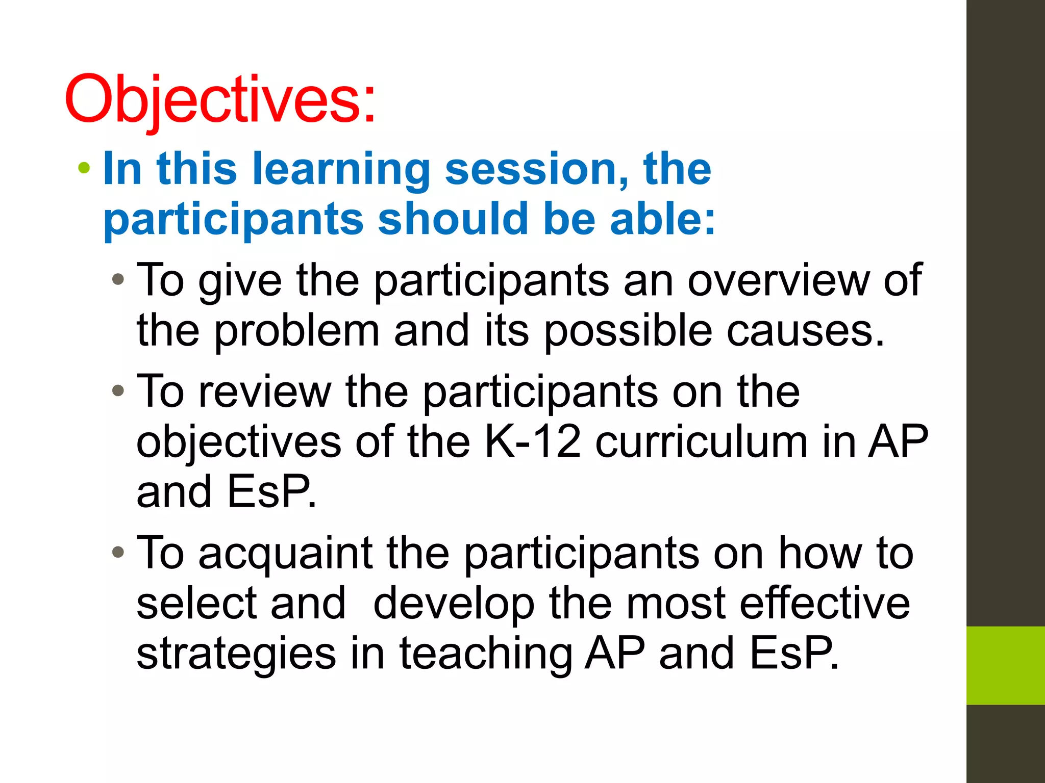 Teaching strategies in AP and EsP | PDF