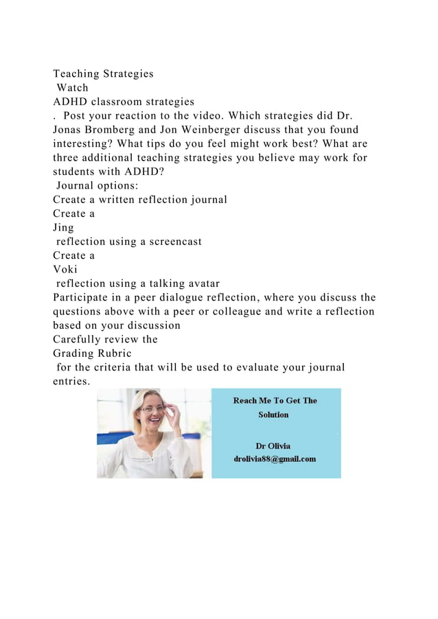 Teaching Strategies Watch ADHD classroom strategies. Post you.docx