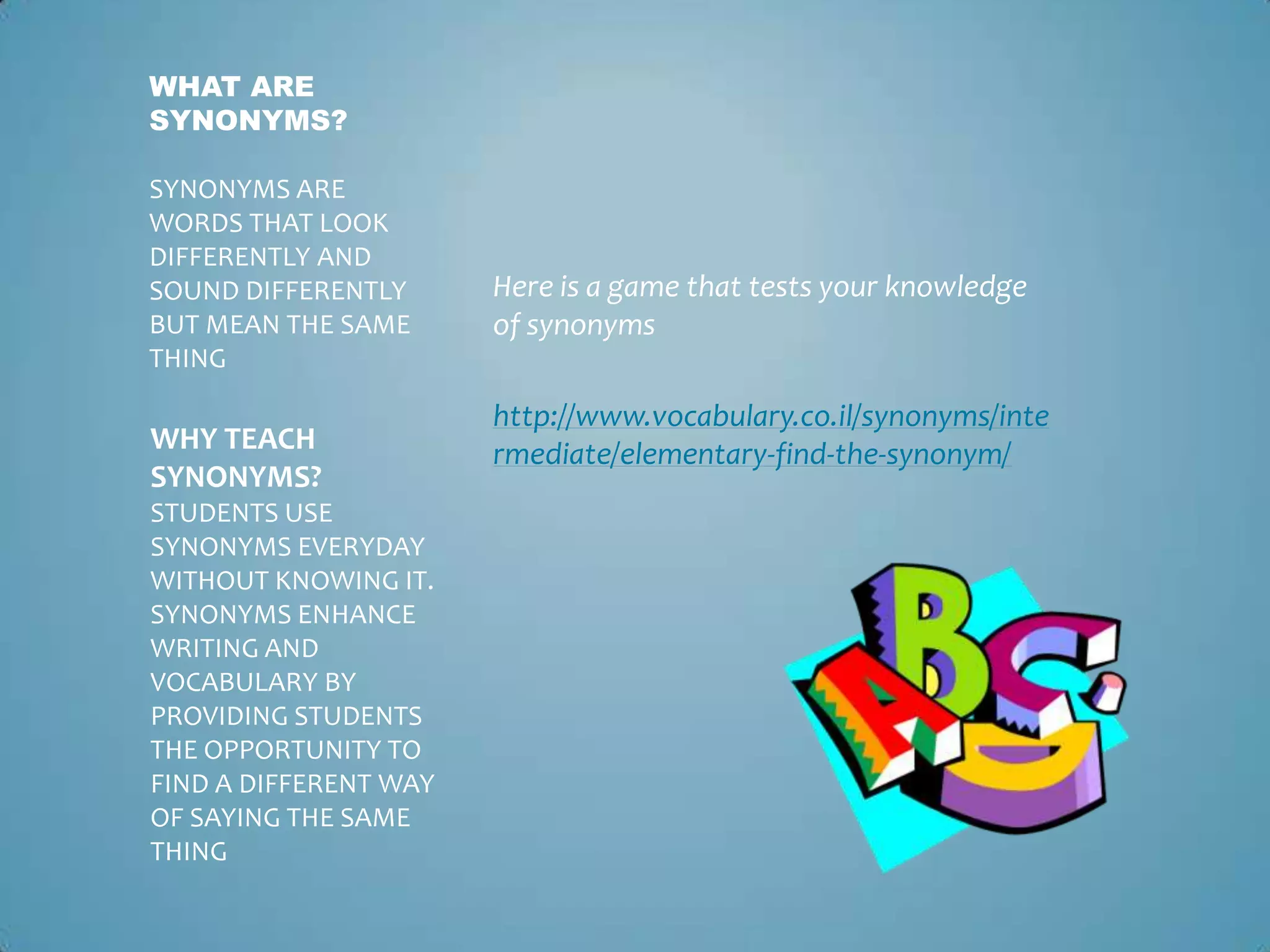 Teaching synonyms | PPTX