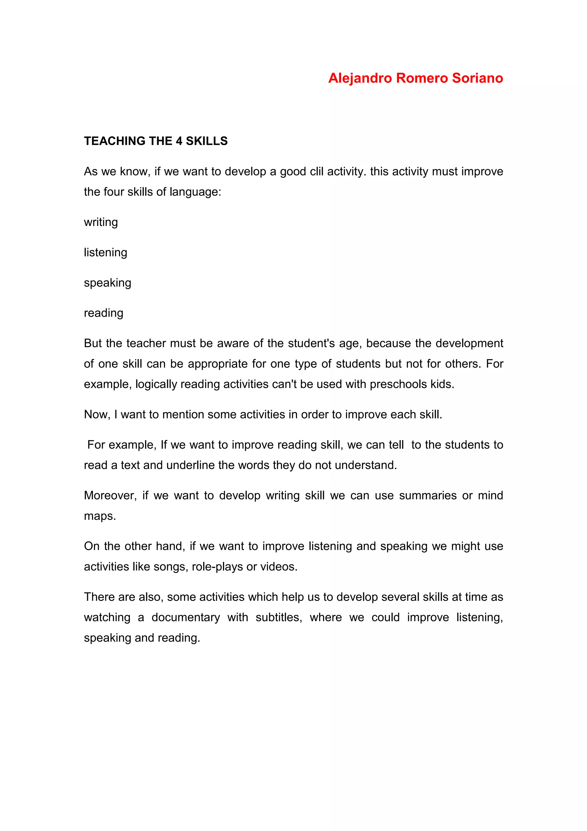 Teaching the 4 skills | PDF