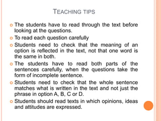 Teaching tips of reading and use of english, writing, listening and ...