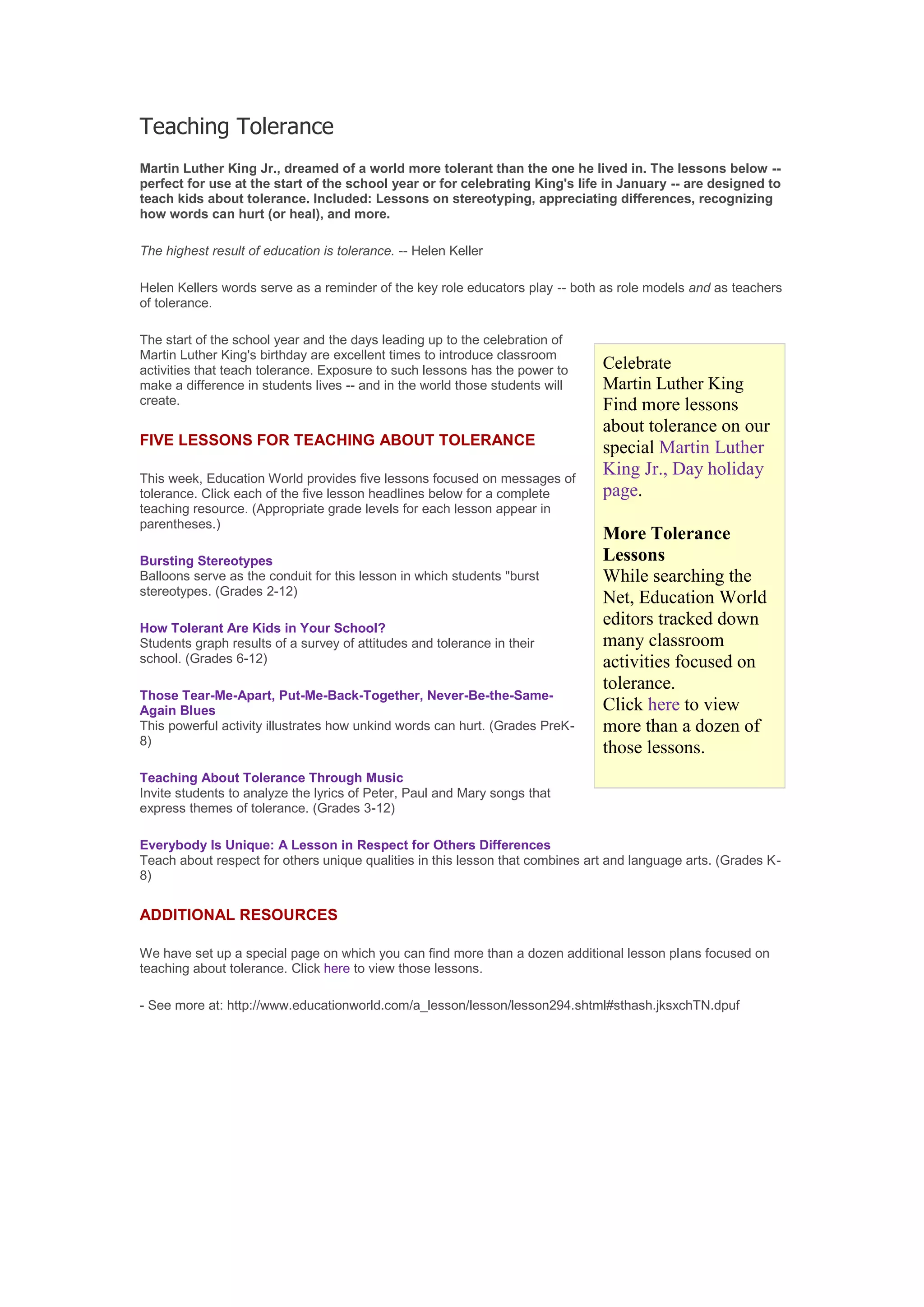 Teaching tolerance | PDF