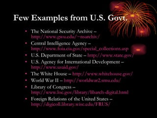 Teaching U.S. Govt. & International Docs. | PPT