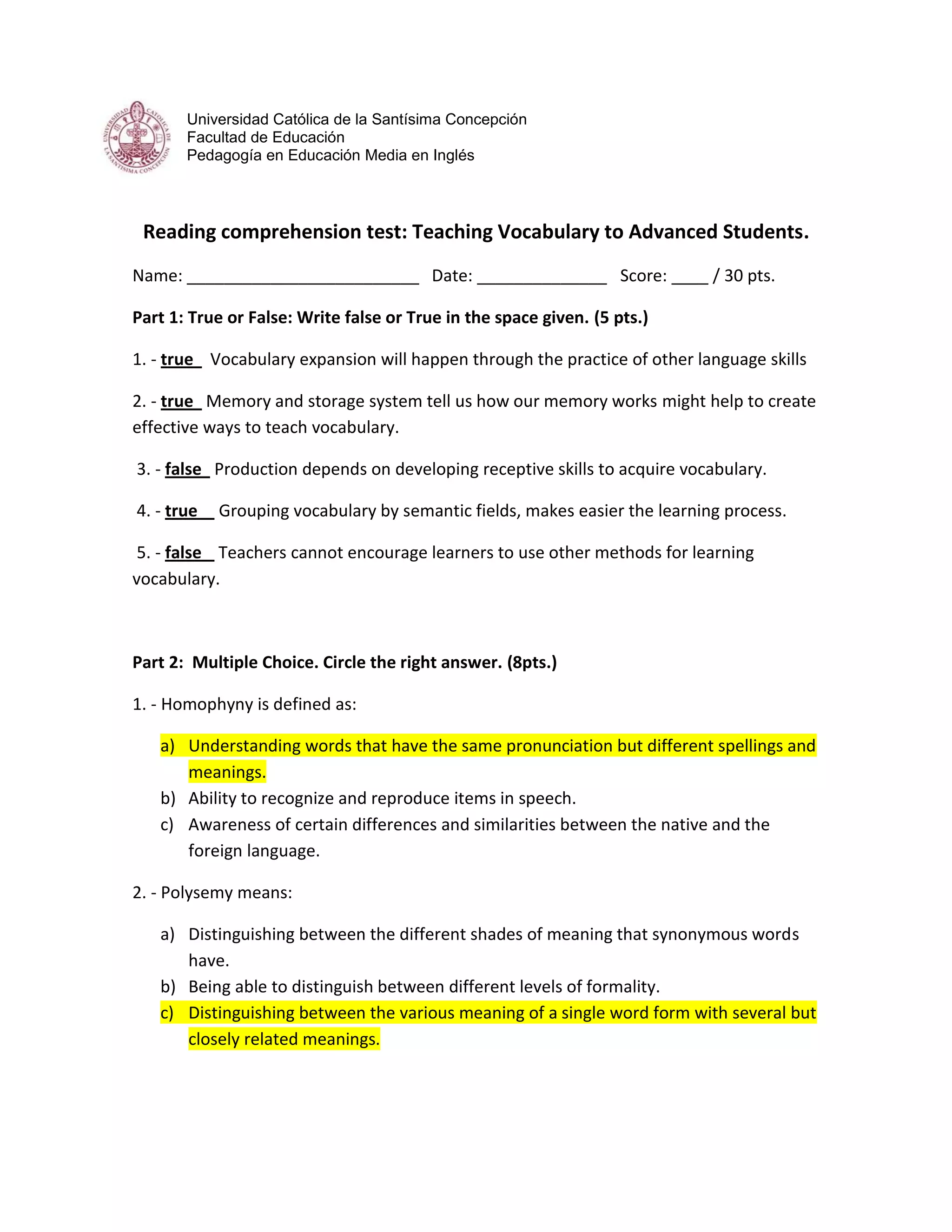 Teaching vocabulary answer key | DOCX