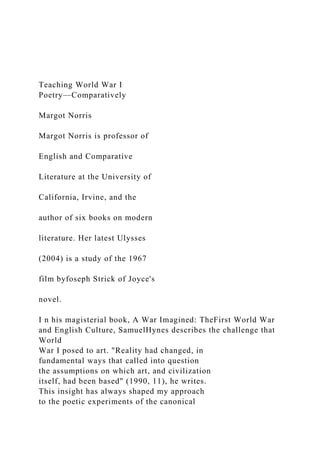 Teaching World War IPoetry—ComparativelyMargot Norris.docx