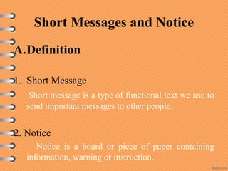 Teaching Writing: Short Functional Text (Short Message and Notice) | PPT