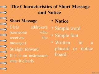 Teaching Writing: Short Functional Text (Short Message and Notice) | PPT