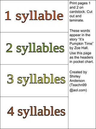 Teachn99 syllable+cards+for+it's+pumpkin+time | PPT