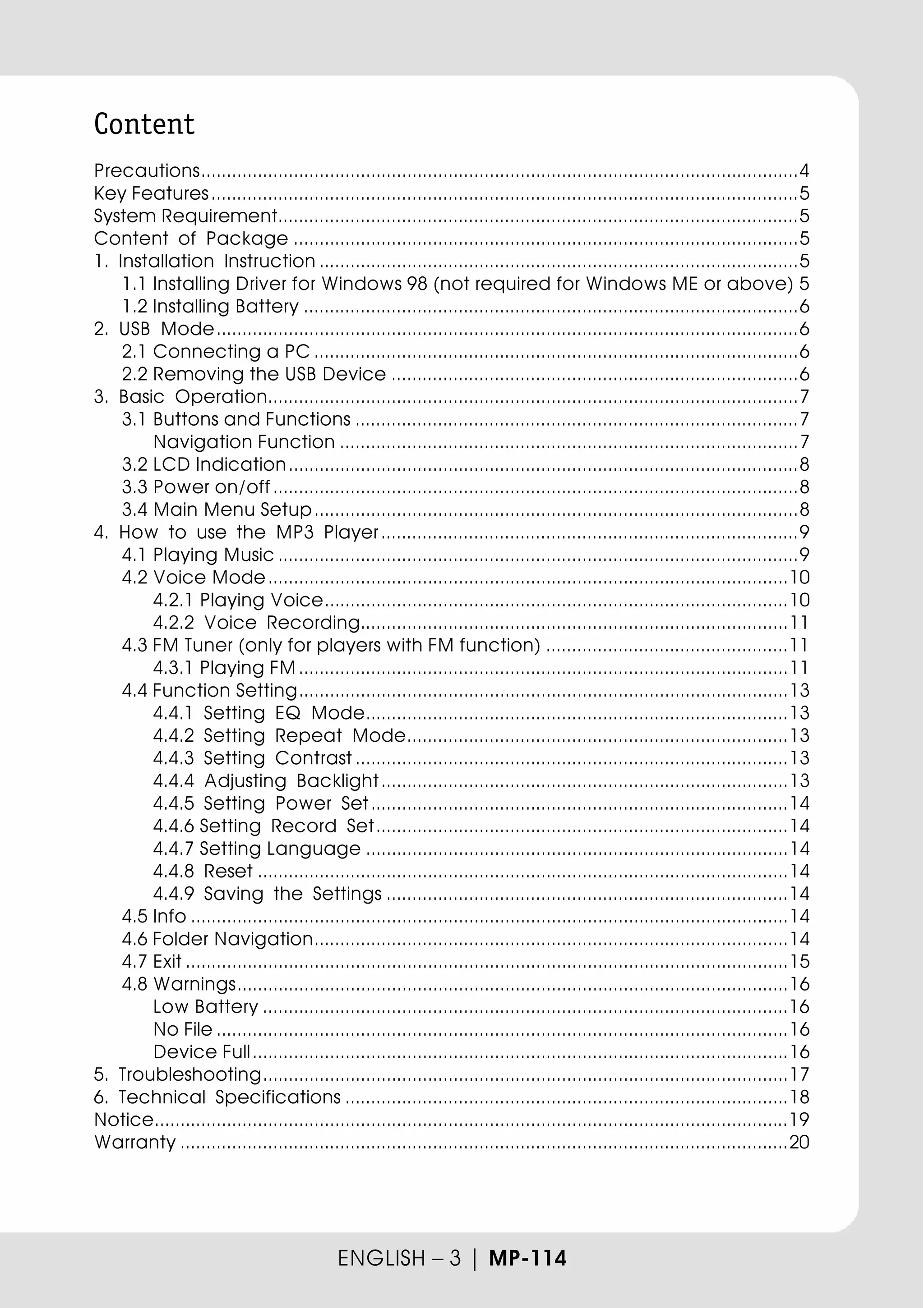 Teac mp3 player mp 114 - user manual | PDF
