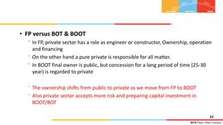 Analytical comparision of BOT,BOOT and PPP models | PPTX