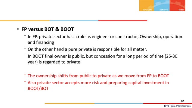 Analytical comparision of BOT,BOOT and PPP models | PPTX | Civil ...
